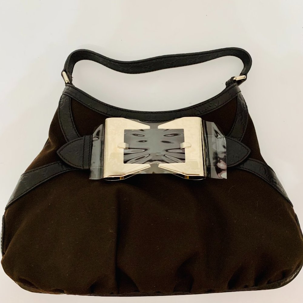 Gucci Signature Embossed Leather Bow Shoulder Bag W D… - Gem